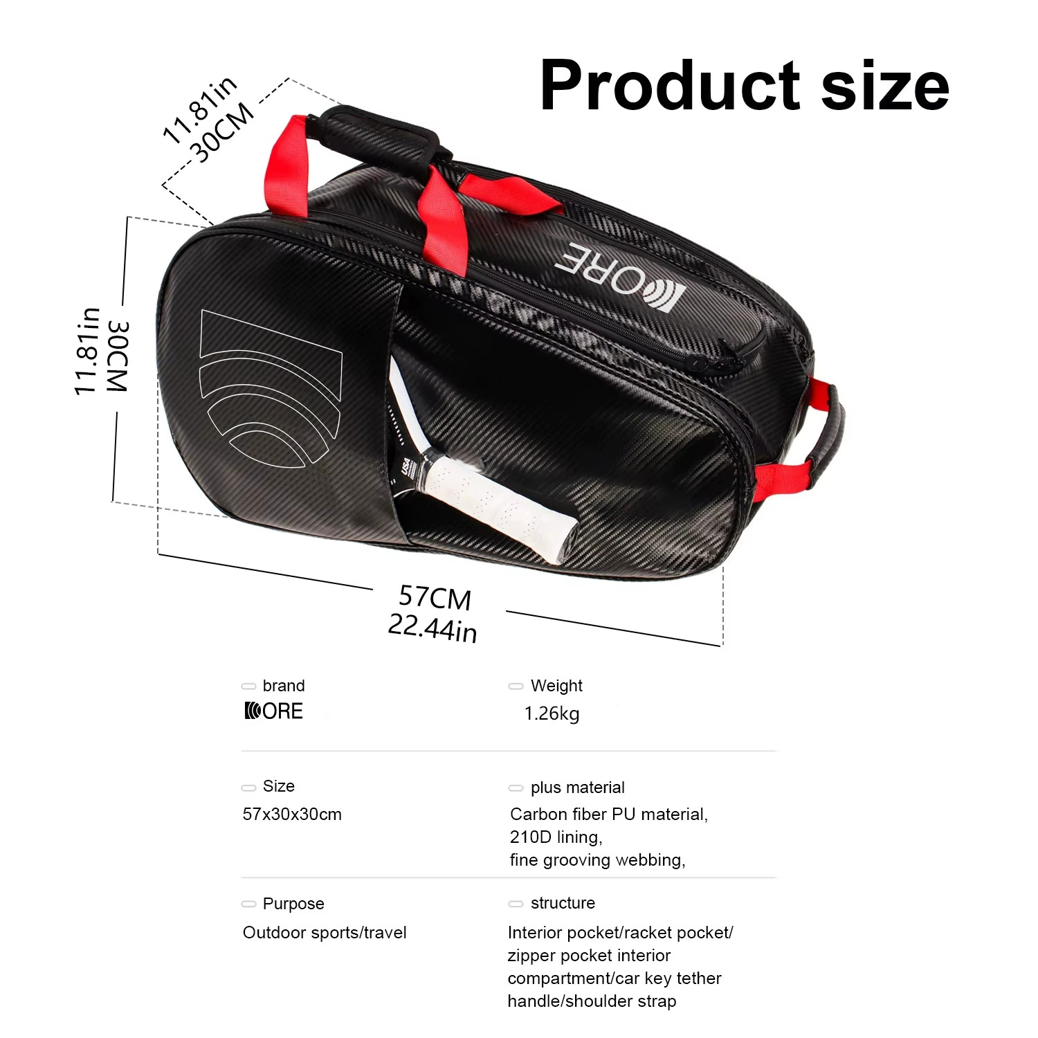 Pickleball Paddle Bags Carbon Fiber PU Material 210D Lining Pickleball ...