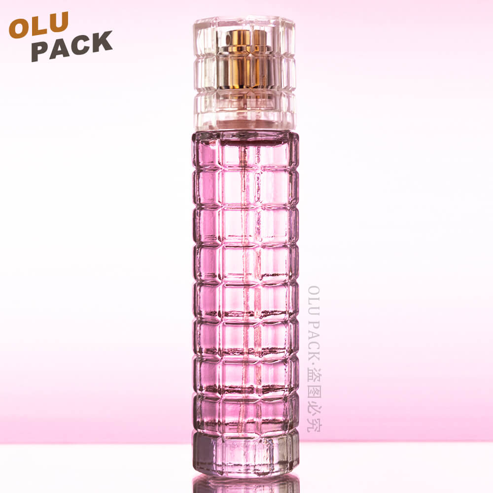 Grid Texture 30ml 50ml Cylinder Clear Glass Perfume Bottle - Xuzhou OLU ...